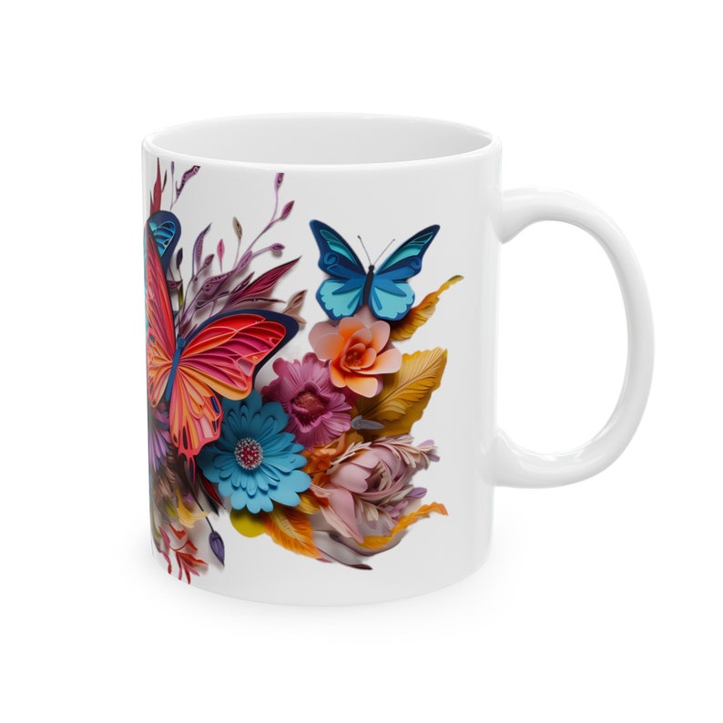 Colorful Flowers and Butterflies Mug | Artistic Butterflies Mug ...