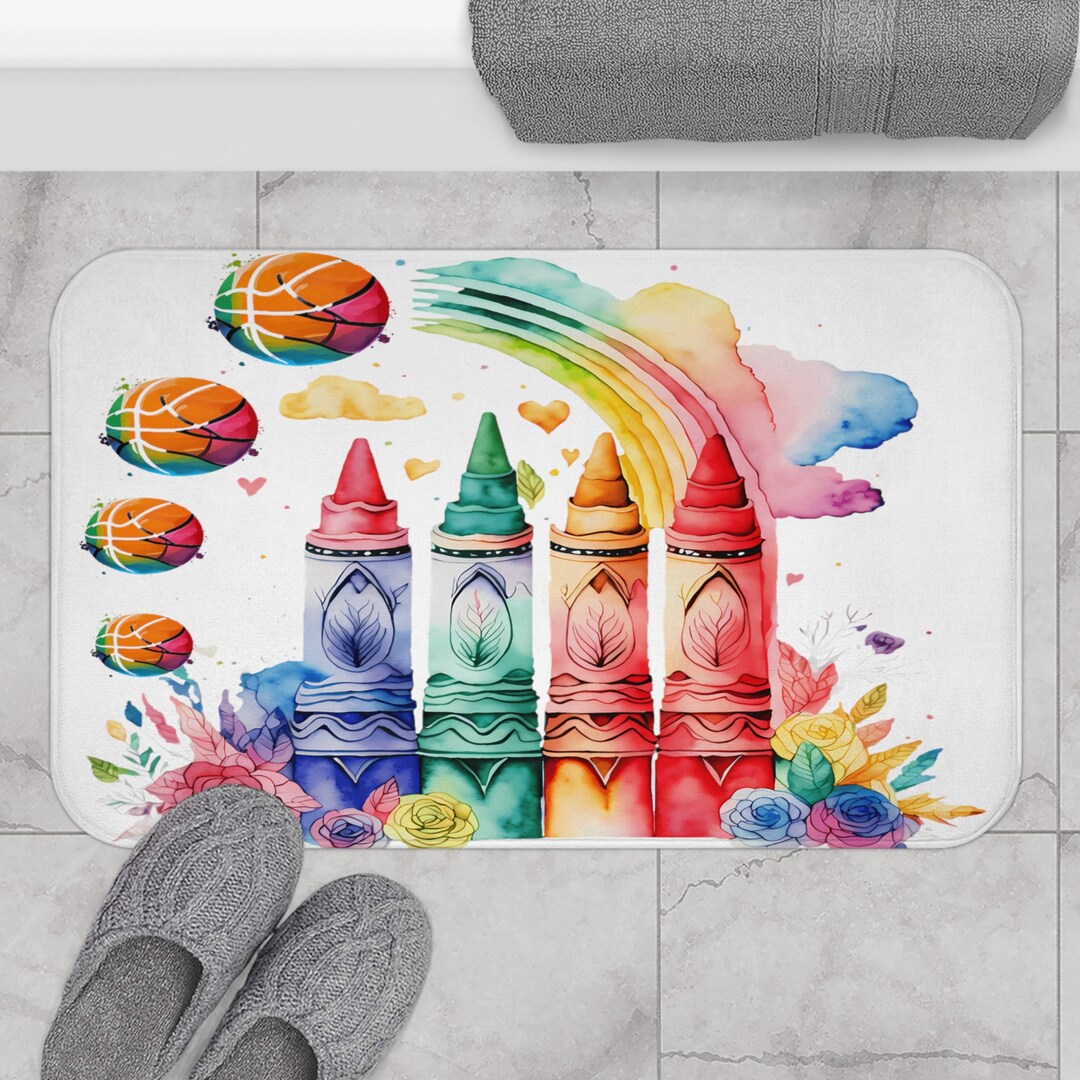 Kids Fun Crayons Air Basketball Bath Mat | Floral Bathroom Decor | Kids ...