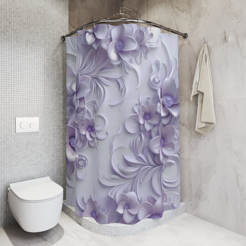 Lavender Majesty 3D Floral Shower Curtain | Floral Bathroom Décor | Shower Curtain Bath Set ...