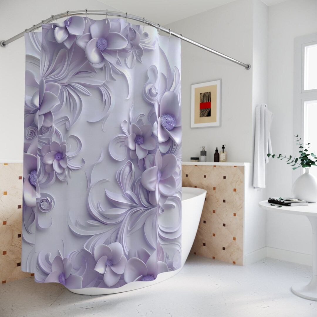 Lavender Majesty 3D Floral Shower Curtain | Floral Bathroom Décor | Shower Curtain Bath Set ...