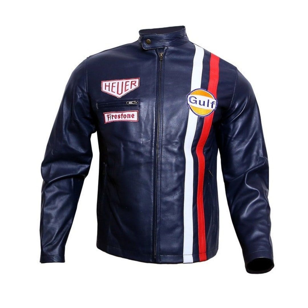Steve Mcqueen Gulf Le Mans Motorcycle Black Leather Jacket - Etsy