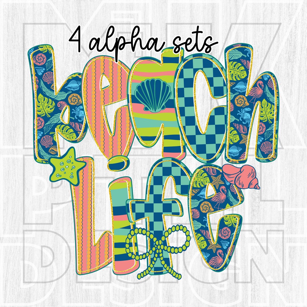 Beach Alpha PNG Set, Funky Doodle Letters (digital Download) - Etsy