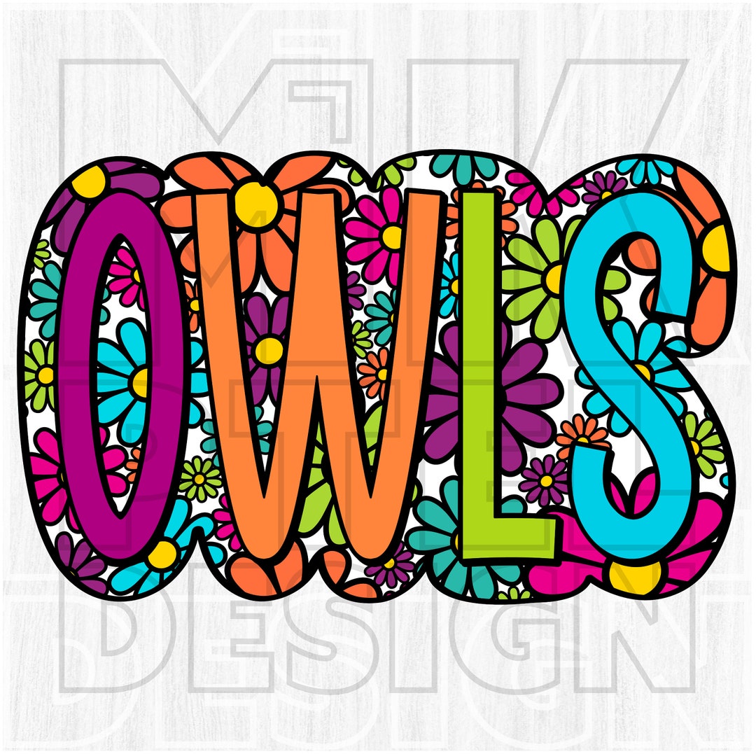 OWLS Daisy PNG, Colorful, Daisy Floral Print, Owls Retro Daisy, Mascot ...