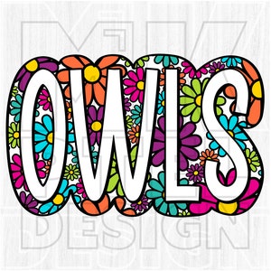 OWLS Daisy PNG, Colorful, Daisy Floral Print, Owls Retro Daisy, Mascot ...