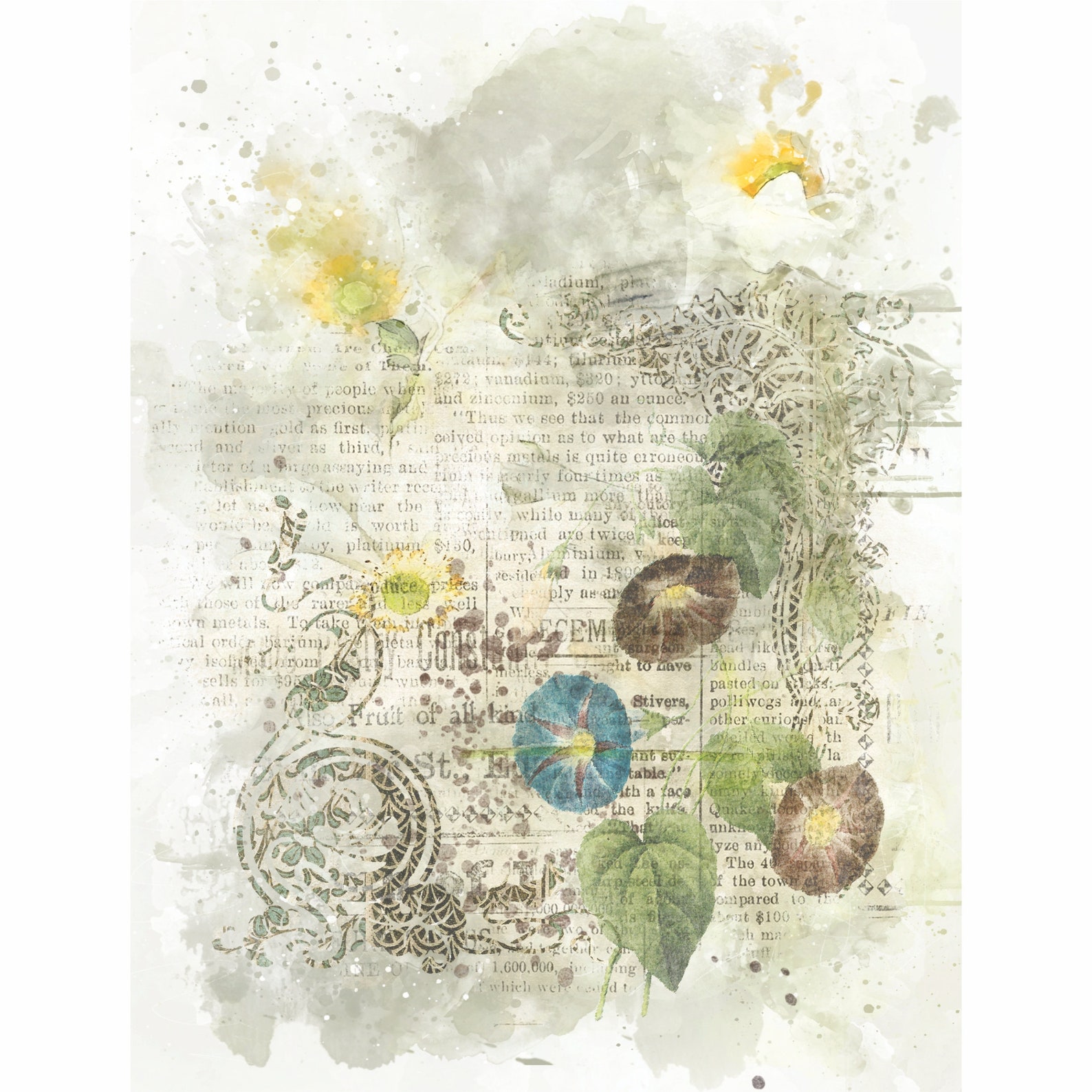 Distressed Floral Overlay Rice Paper 6 X Printed Mulberry Paper Images ...