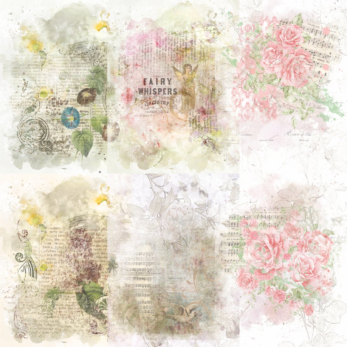 Distressed Floral Overlay Rice Paper 6 X Printed Mulberry Paper Images ...