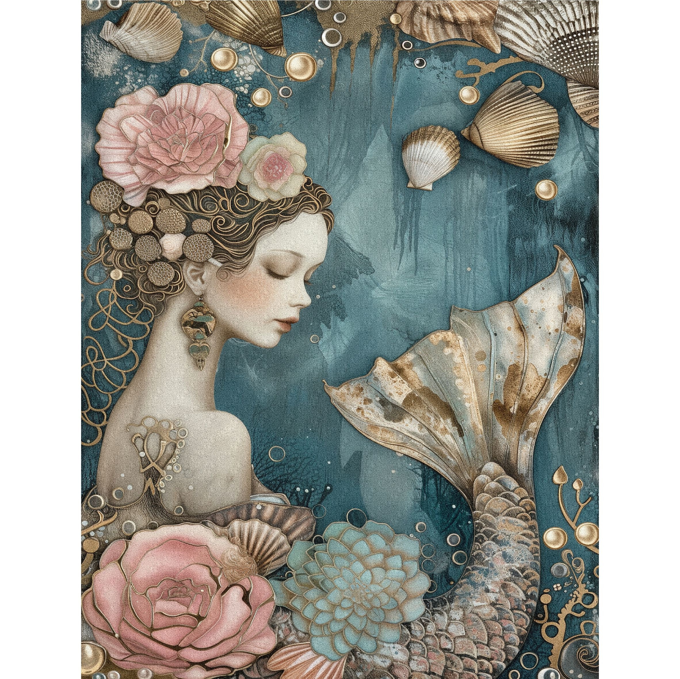 Mermaid Decoupage Rice Paper, 8 X 10.5 Inch - for Scrapbooking Cards ...