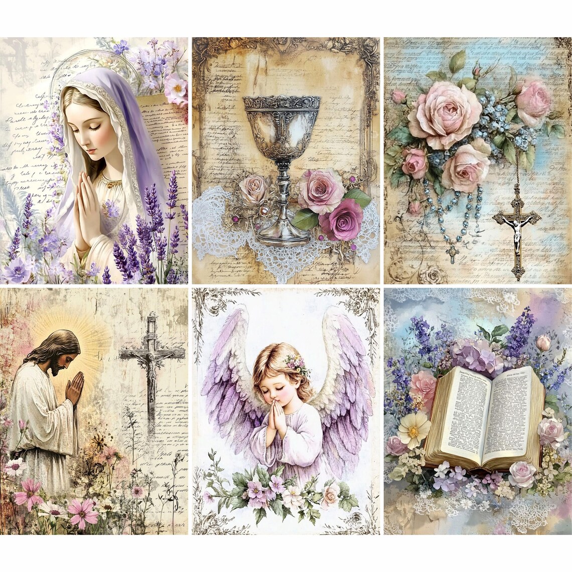 Christian Rice Paper- 6 X Different Printed Mulberry Paper Images 30gsm ...