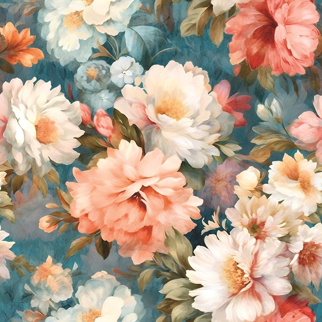Blue Floral Rice Paper 3 Sheets Seamless Printed Mulberry Paper 36gsm ...