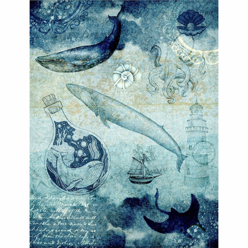 Sea Life Theme Rice Paper- 6 X Different Printed Mulberry Paper Images ...