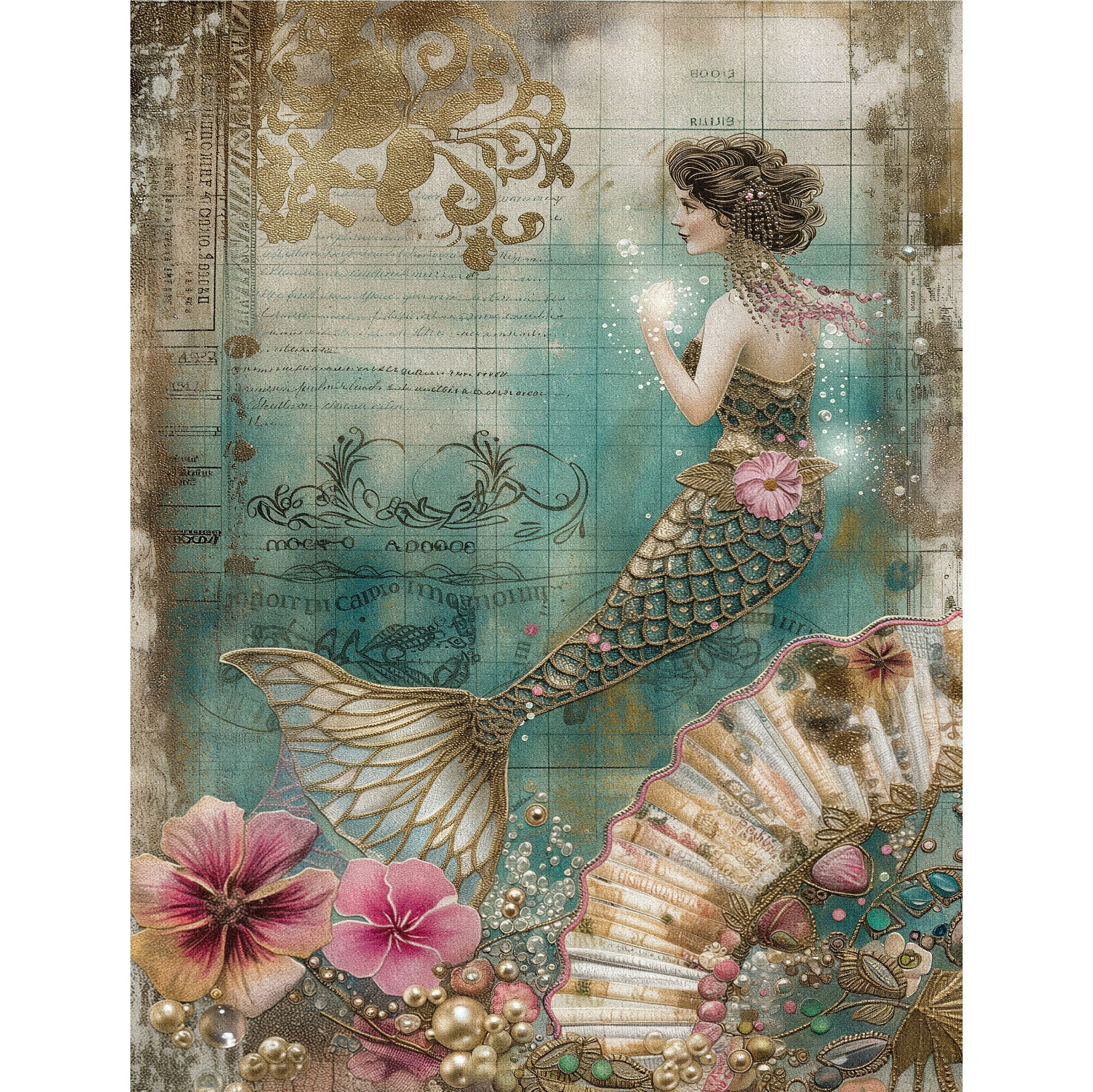 Mermaid Decoupage Rice Paper, 8 X 10.5 Inch - for Scrapbooking Cards ...