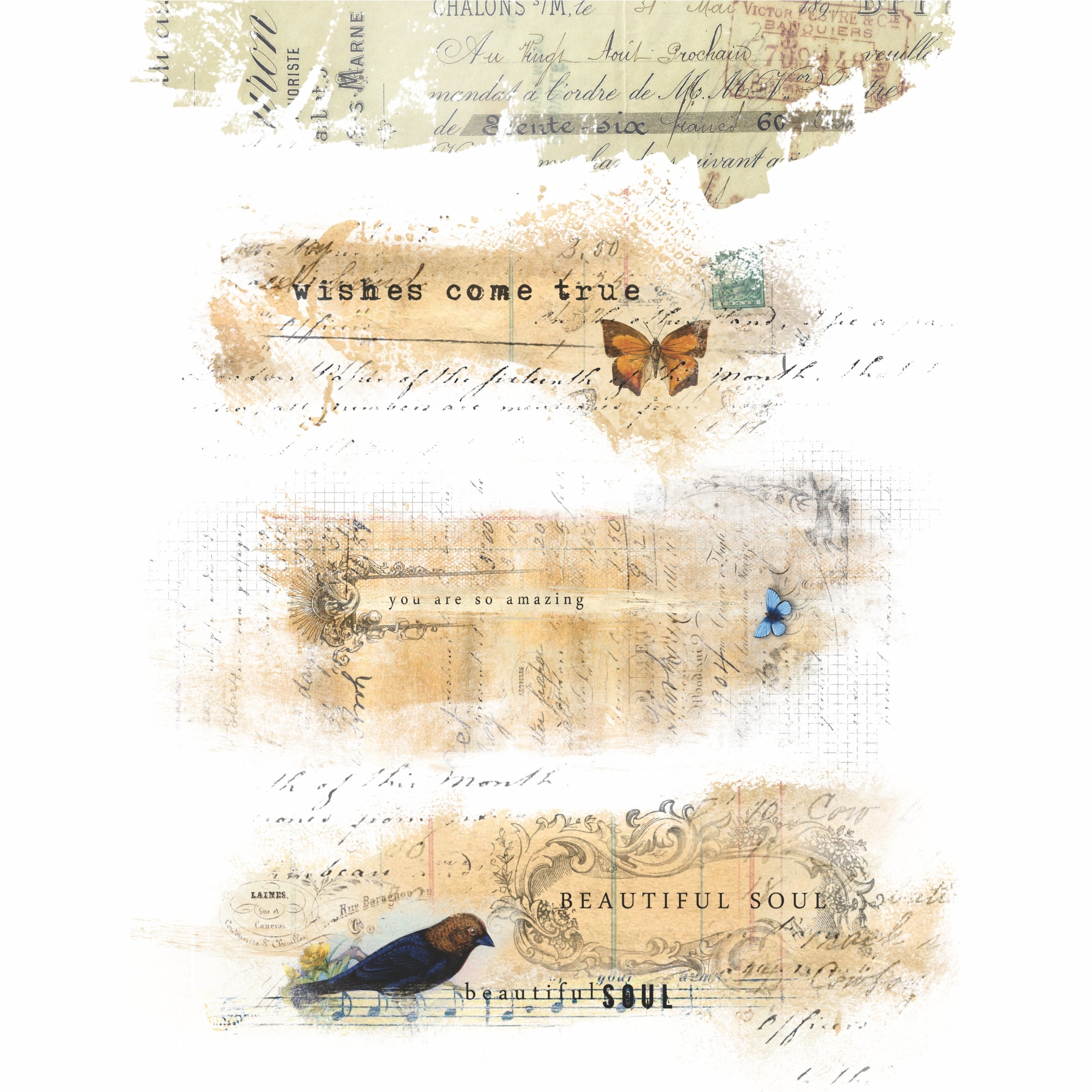Script Pieces Overlay Rice Paper 6 X Printed Mulberry Paper Images ...