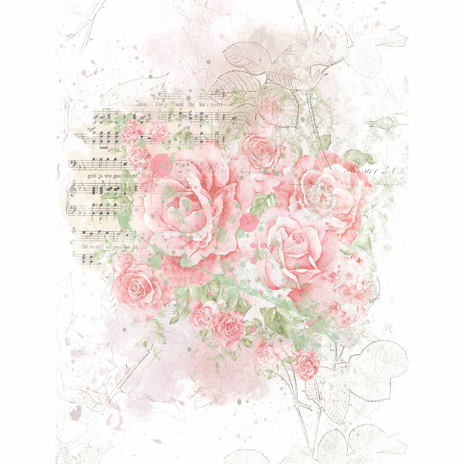 Distressed Floral Overlay Rice Paper 6 X Printed Mulberry Paper Images ...