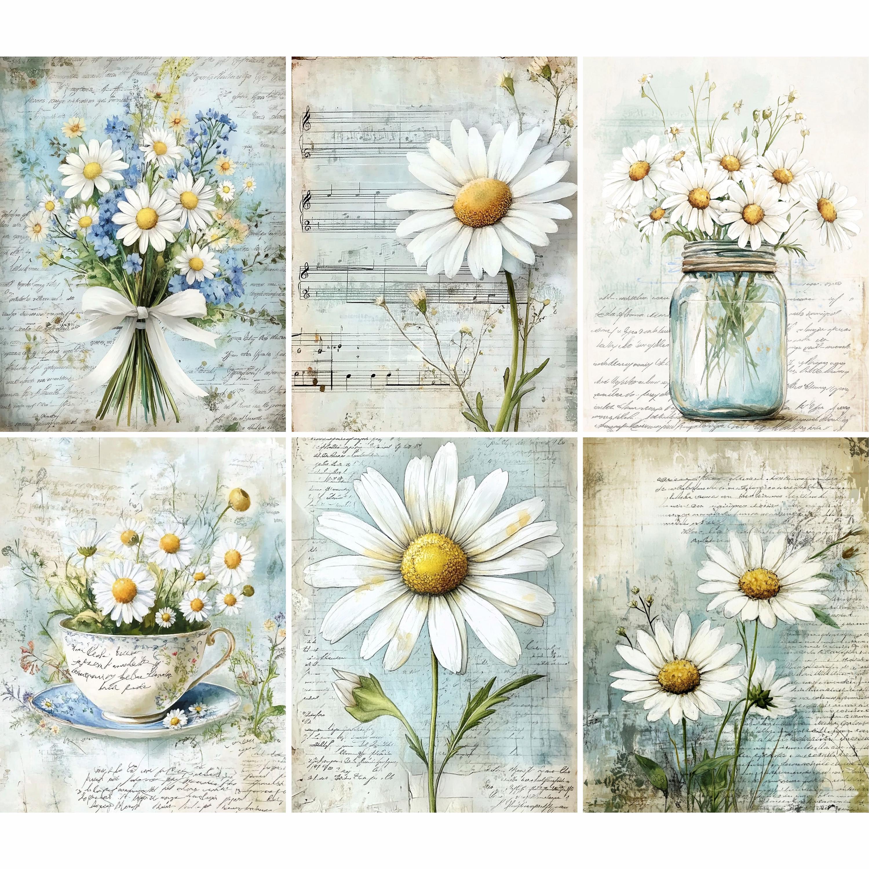 Daisy Rice Paper- 6 X Different Printed Mulberry Paper Images 30gsm - Etsy