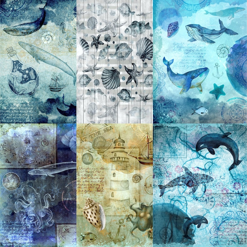 Sea Life Theme Rice Paper- 6 X Different Printed Mulberry Paper Images ...