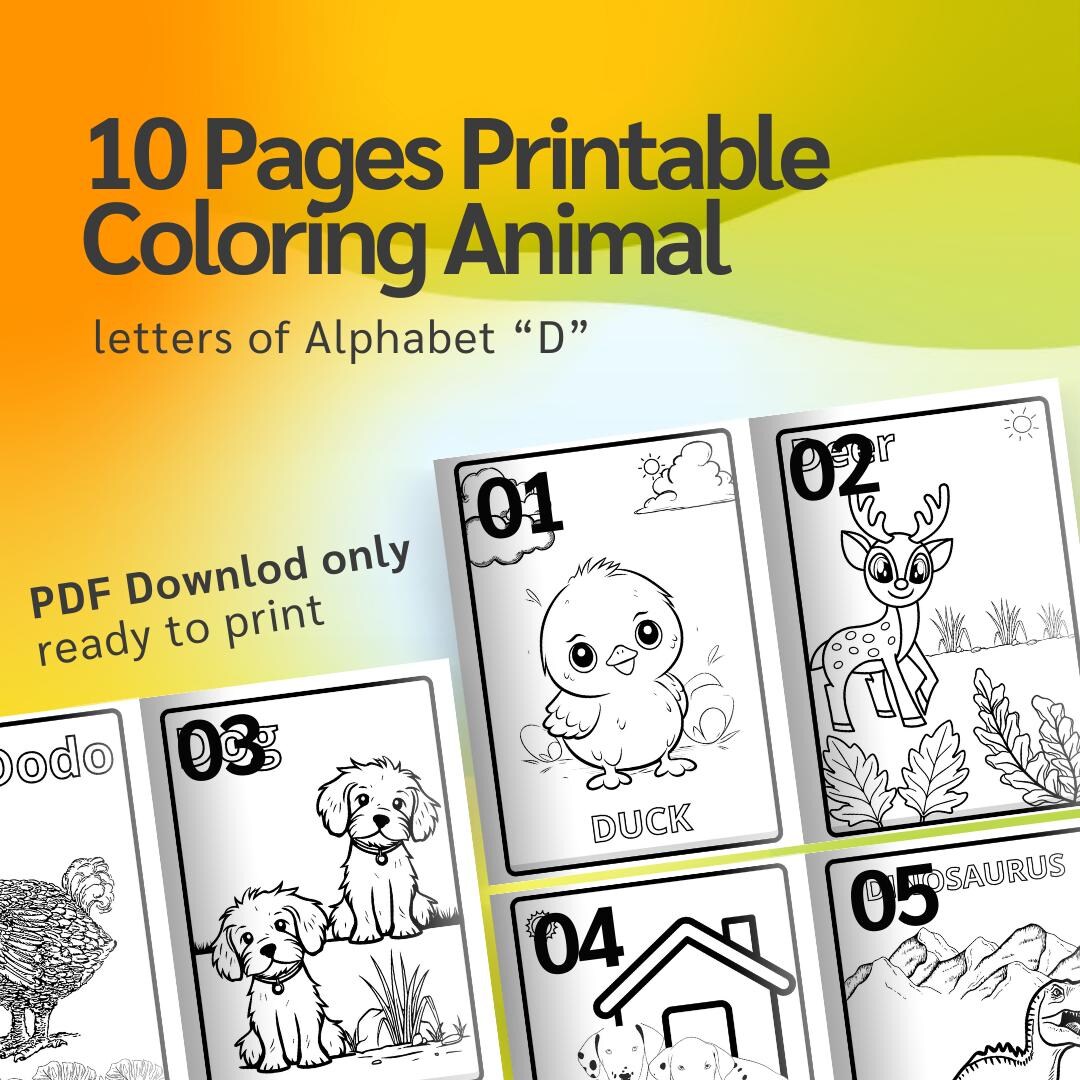 Animal Coloring Pages Printable | Letters of Alphabet "d"| Montessori ...