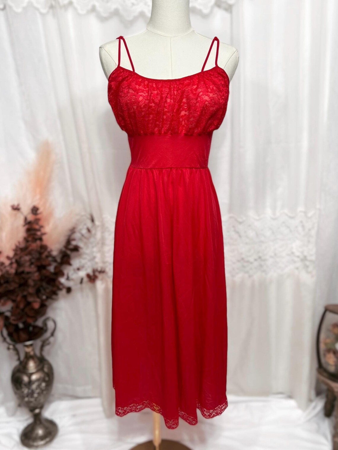 Vintage 50s Red Nylon Lace Milkmaid Slip Dress, Van Raalte, Size 32 ...