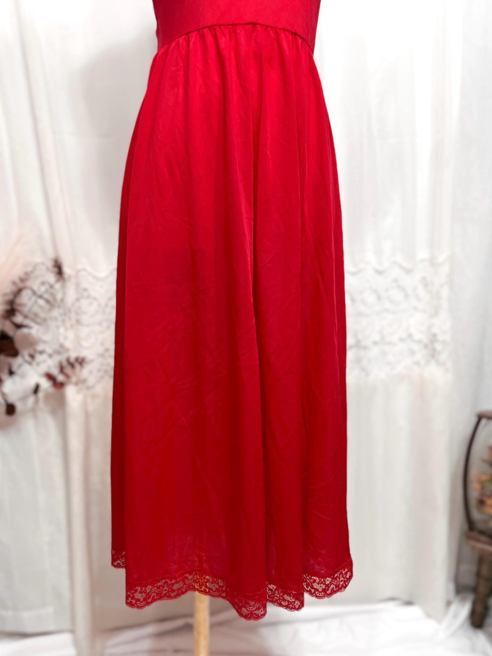 Vintage 50s Red Nylon Lace Milkmaid Slip Dress, Van Raalte, Size 32 ...