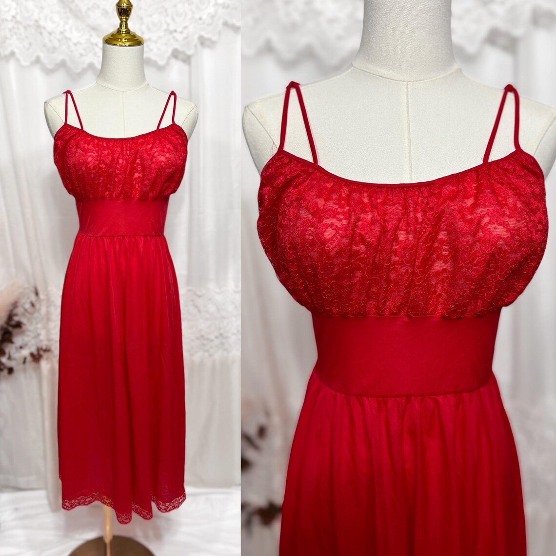 Vintage 50s Red Nylon Lace Milkmaid Slip Dress, Van Raalte, Size 32 ...