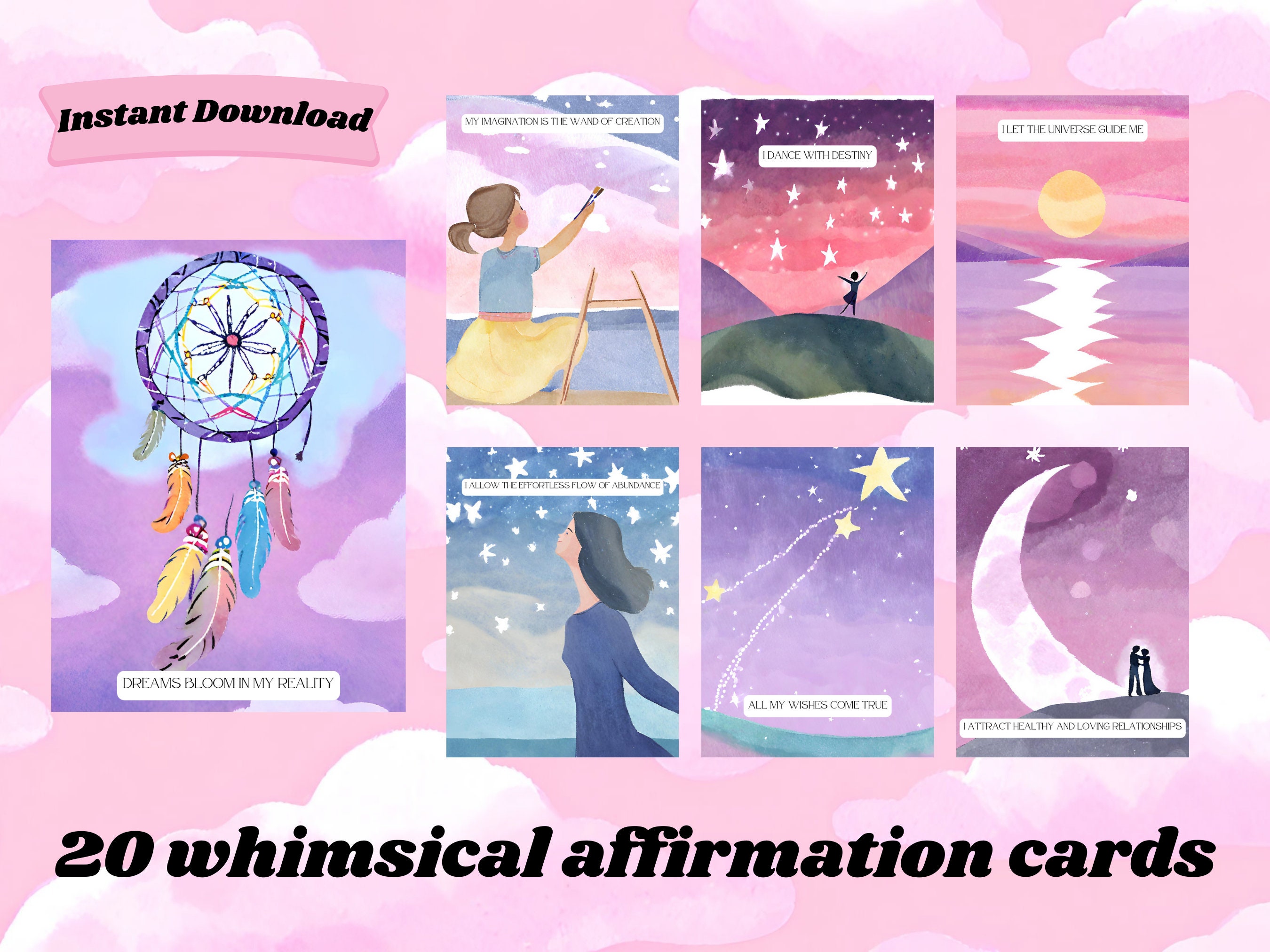 20 Whimsical Affirmation Cards, Instant Download, Digital Affirmation ...