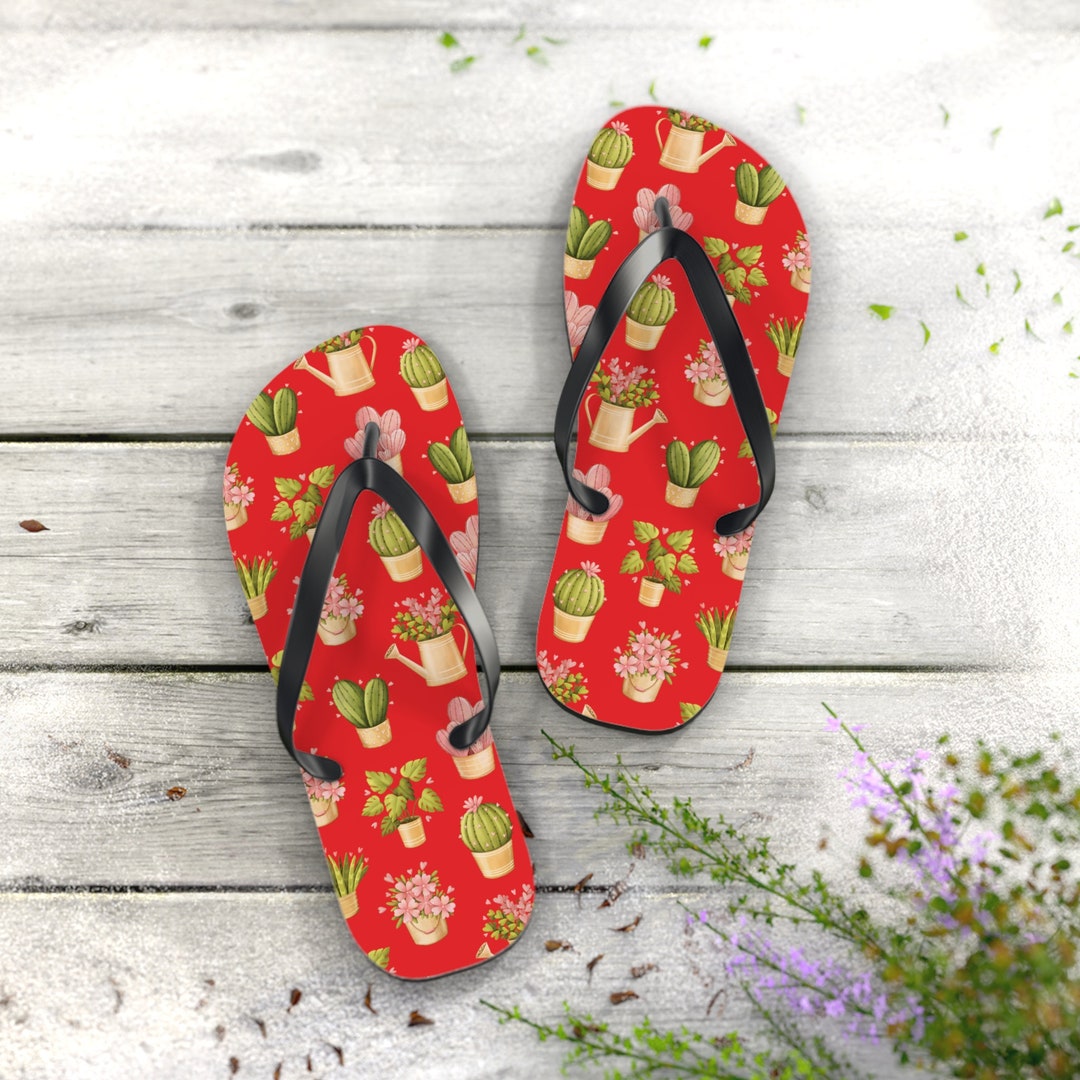 Colorful Cactus Adult Flip Flops, Beach Cactus Flip Flops, Summer Flip ...