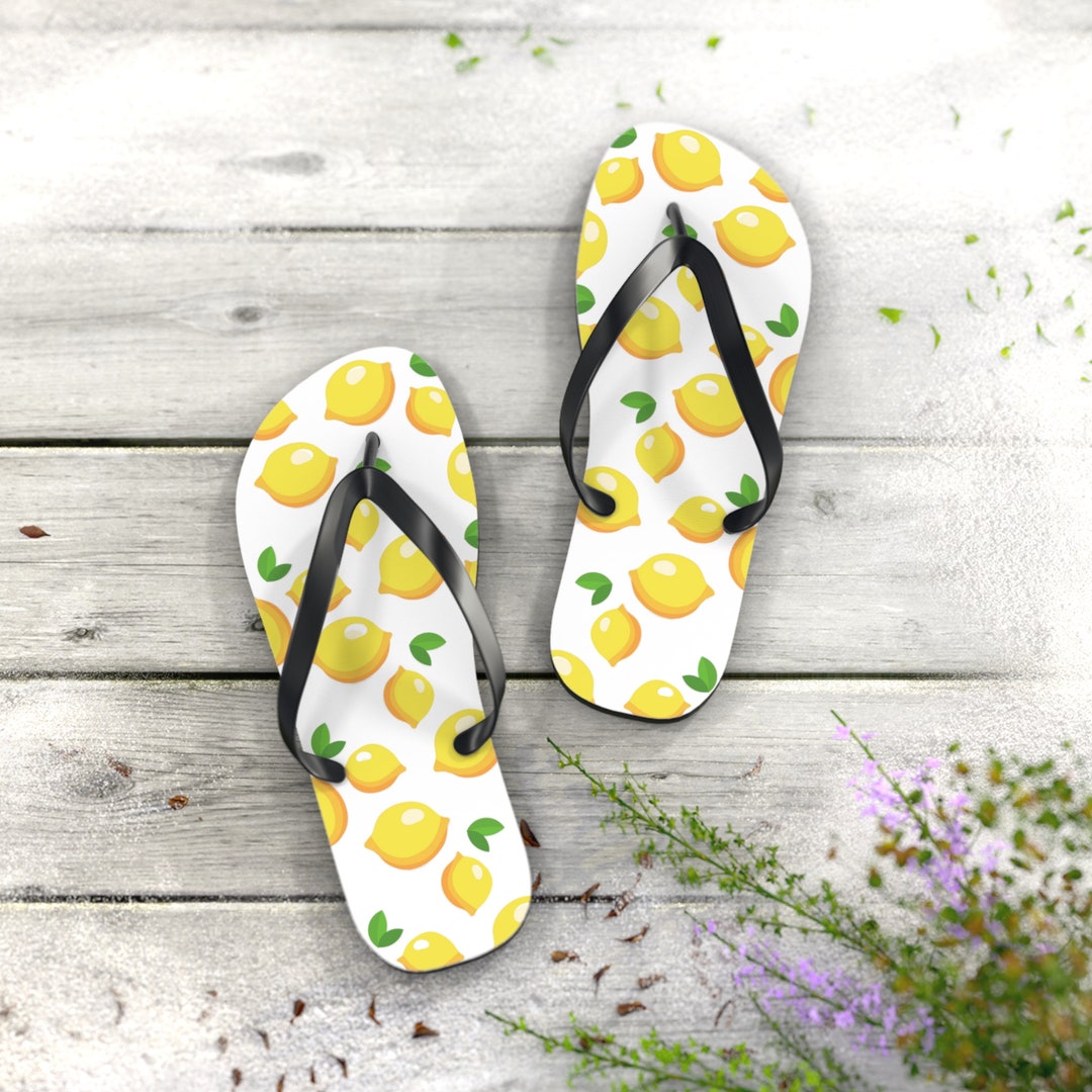 Colorful Lemons Adult Flip Flops, Beach Flip Flops, Summer Flip Flops ...