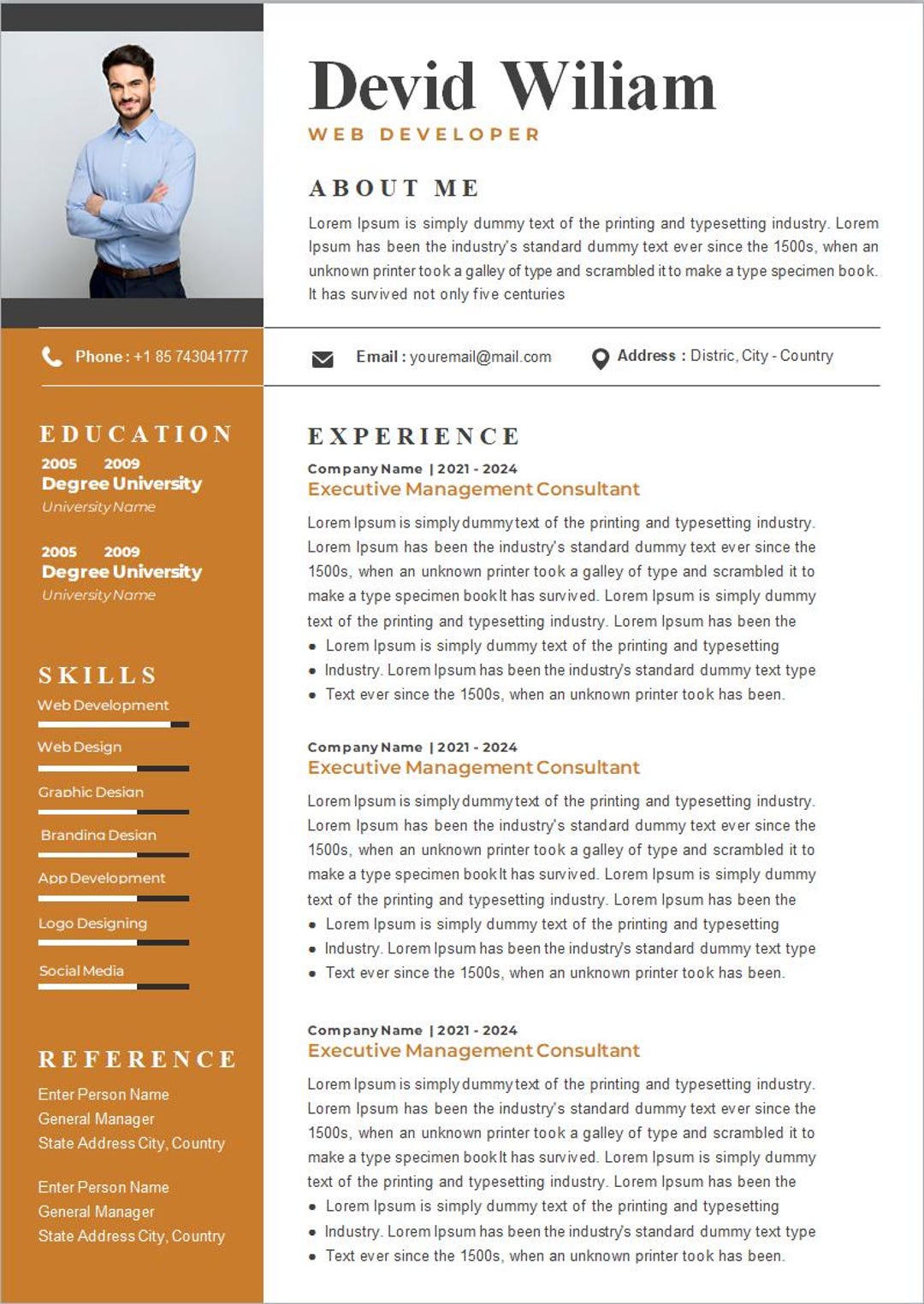 Web Developer Resume Template, CV Design for Professionals, Responsive ...