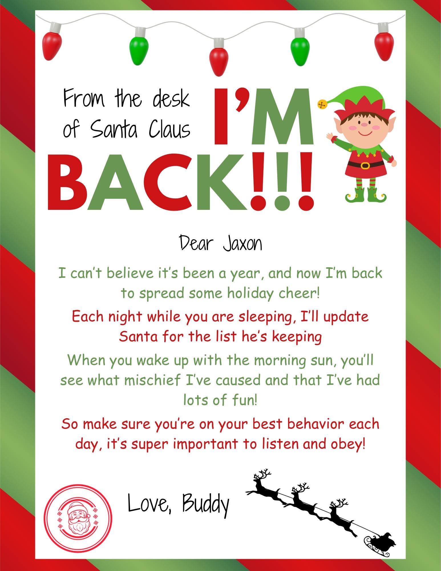 Elf on the Shelf Welcome Letter - Etsy