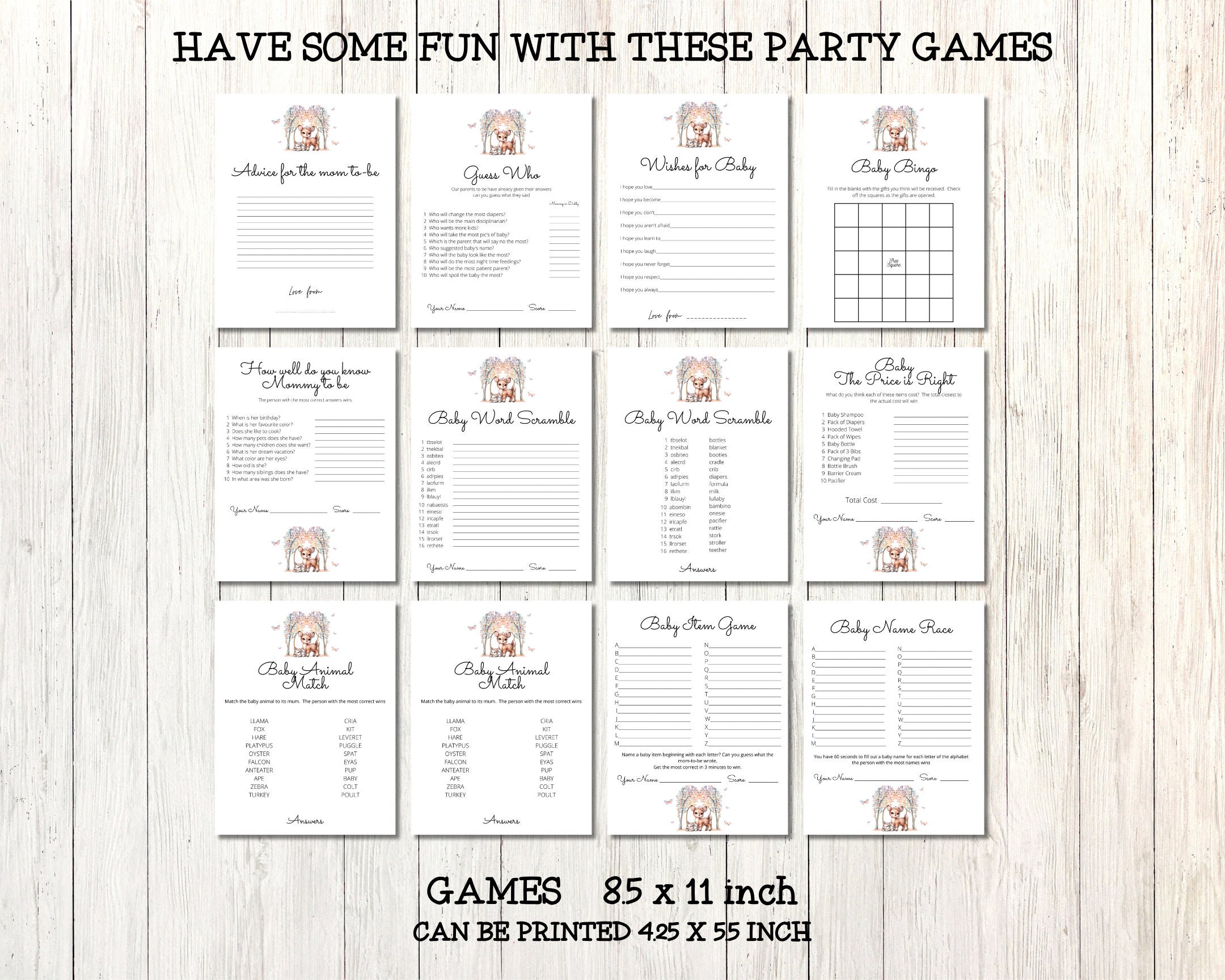Deer Baby Shower Games Bundle, Pink Bambi Printable Activities, Girls ...