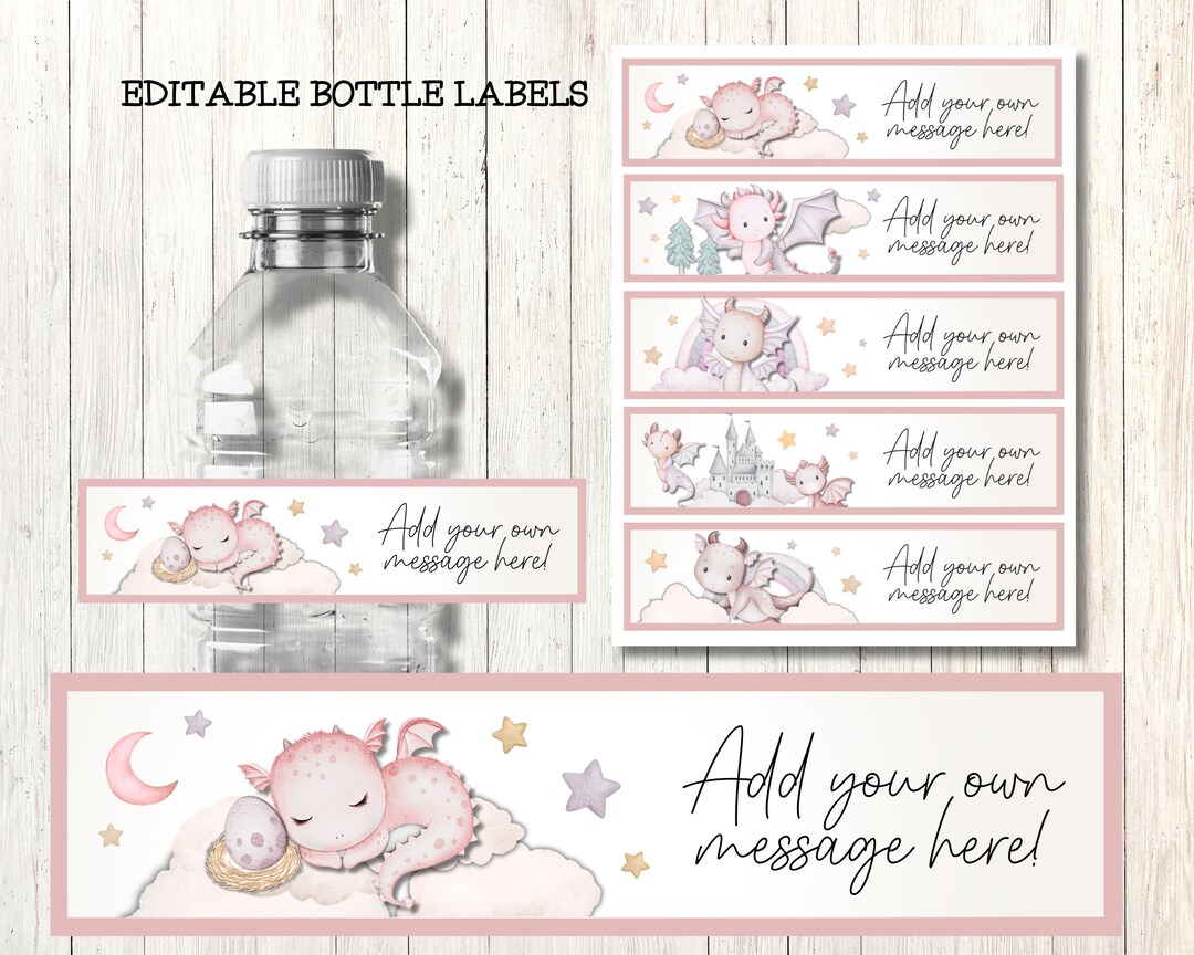 Pink Dragon Bottle Labels, Mythical Creature Party Decor, Girls Baby ...