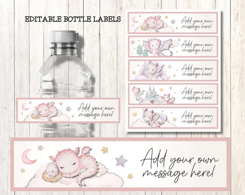 Pink Dragon Bottle Labels, Mythical Creature Party Decor, Girls Baby ...