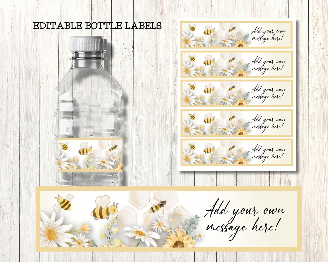 Honey Bee Bottle Labels, Bumble Bee Party Decor for Birthday or Gender ...