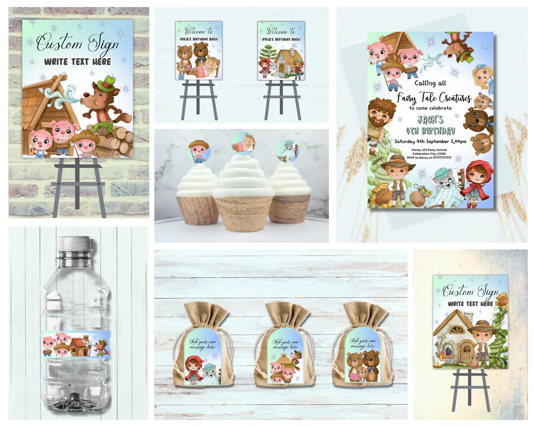 Fairytale Birthday Bundle, Kids Fable Editable Evite, Blue Party Decor ...