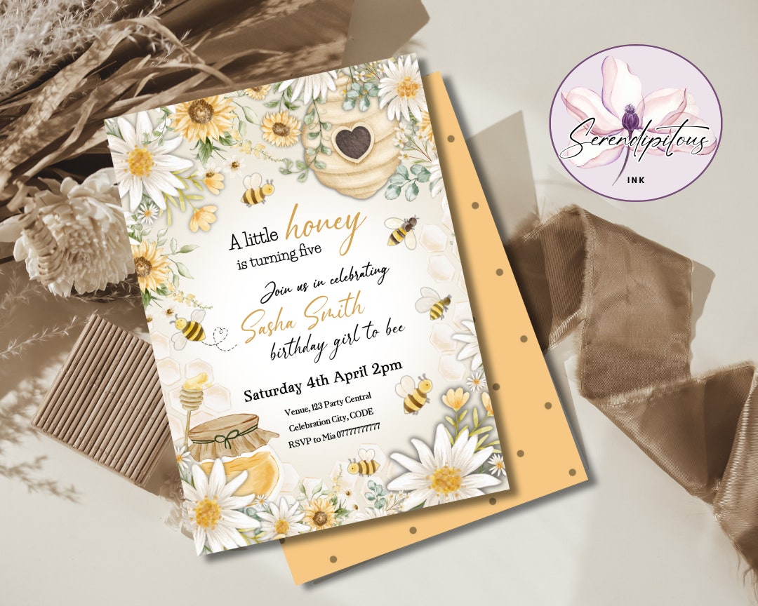Bumble Bee Birthday Invite, Daisy and Sunflower Party Evite for Gender ...