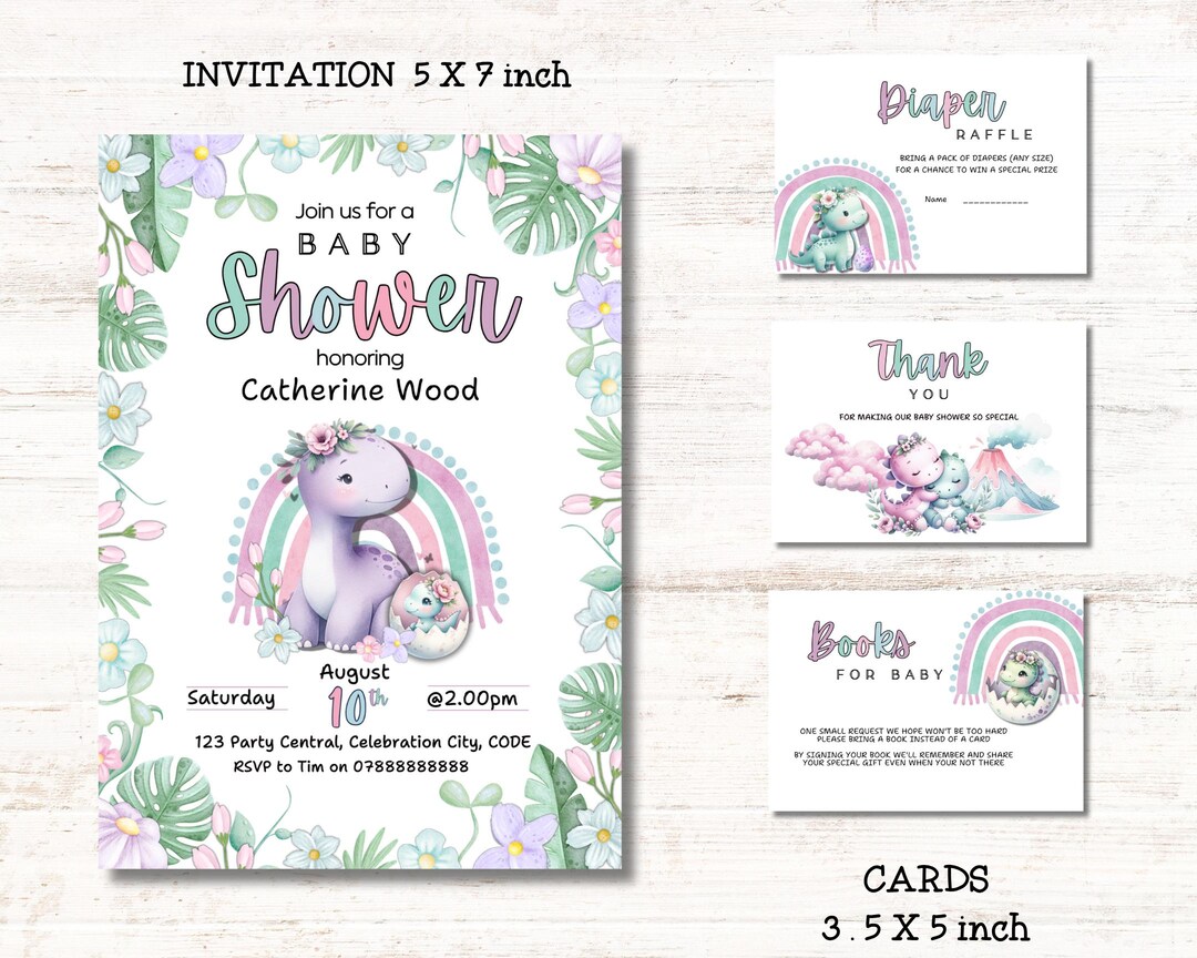 Dinosaur Baby Shower Bundle, Pink and Green Dino Invite, Girls Baby ...