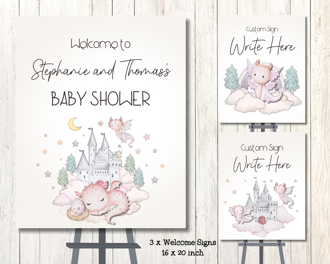 Pink Dragon Welcome Signs, Mythical Creature Party Decor, Baby Dragon ...
