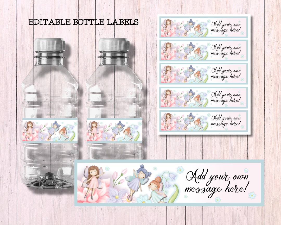 Fairy Garden Bottle Labels, Printable Pink and Blue Party Decor ...