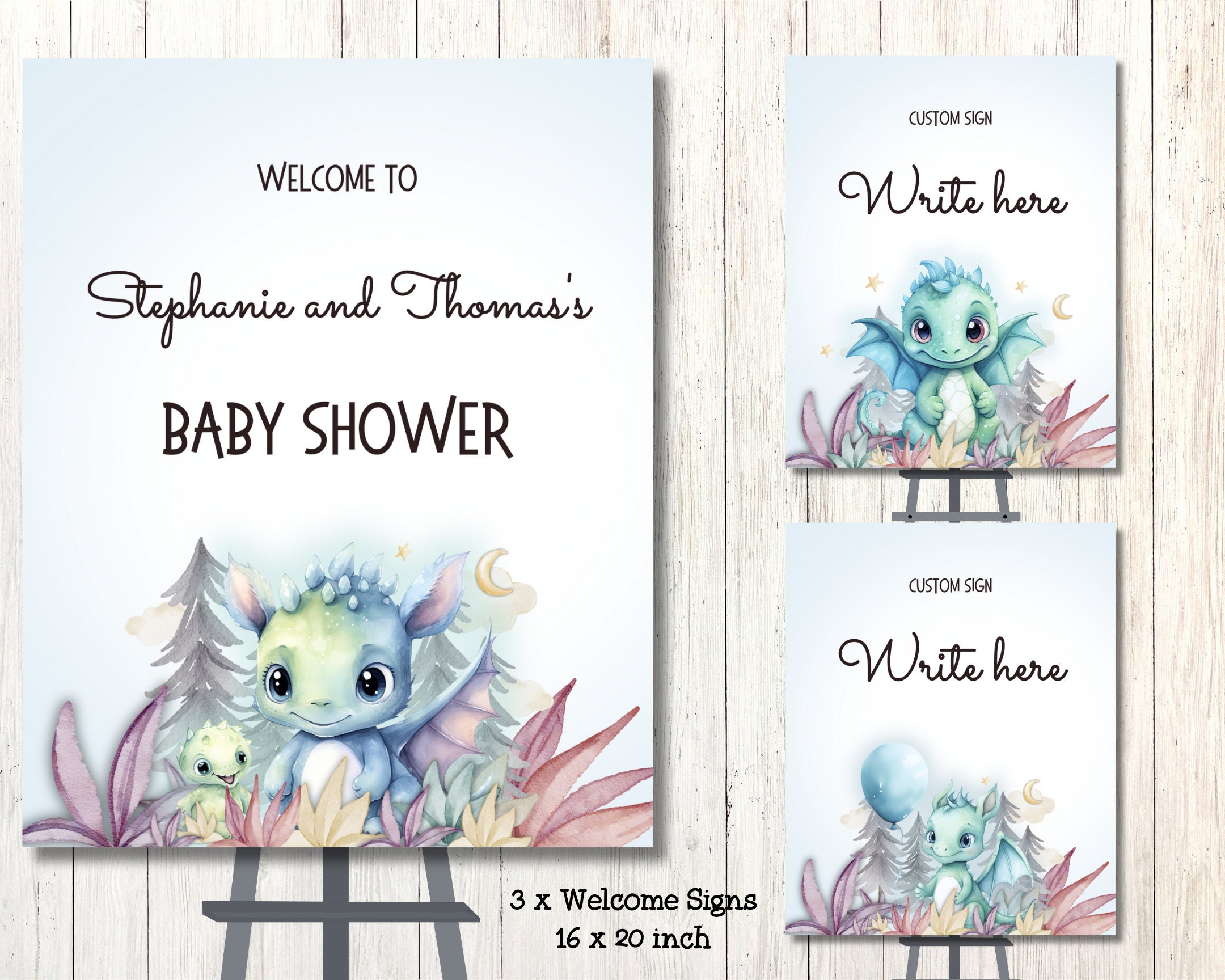 Blue Dragon Baby Shower Welcome Signs, Mythical Creature Party Decor ...