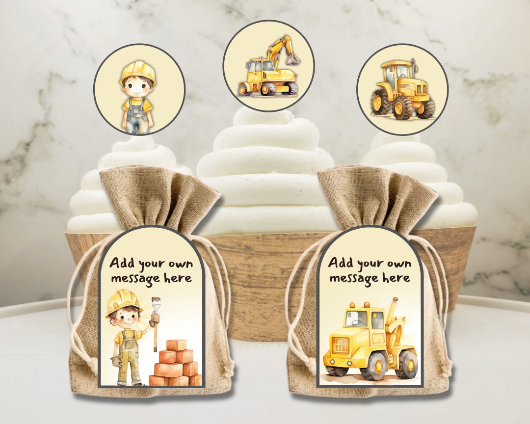 Truck Party Gift Tags and Cake Toppers, Digger and Builder Decor ...