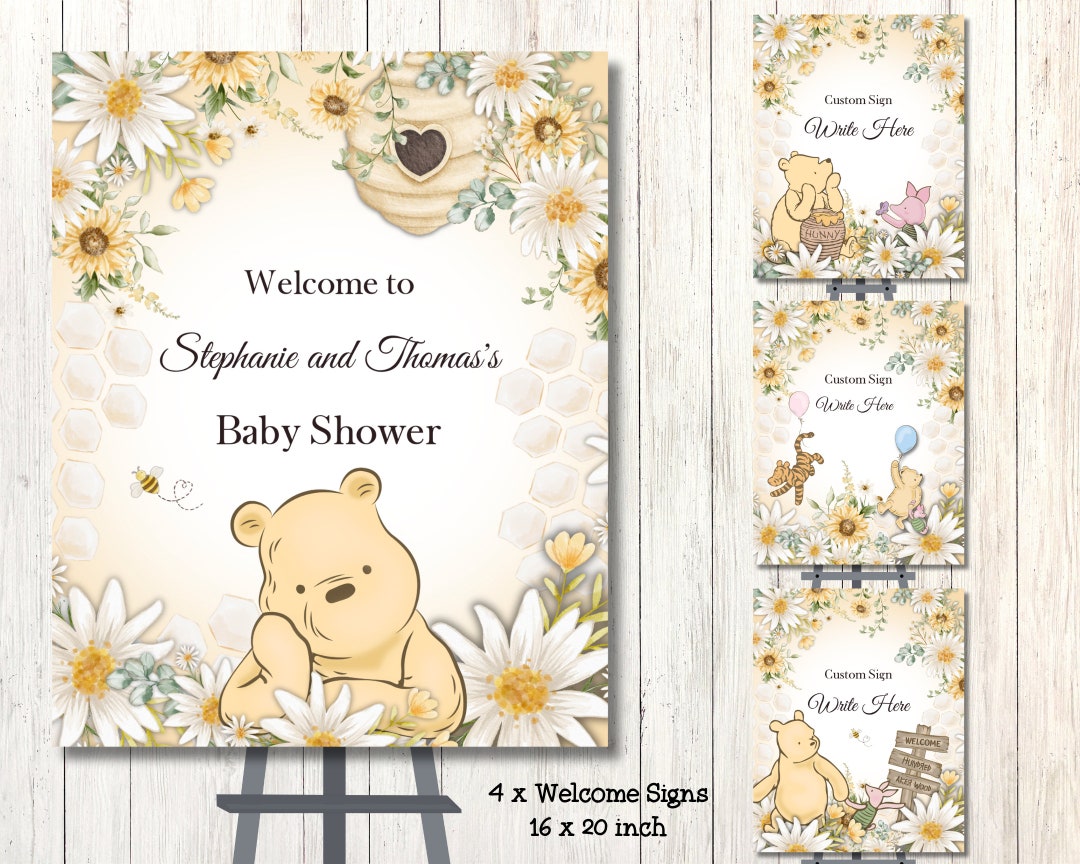 Winnie the Pooh Welcome Signs, Sunflower and Daisy Party Decor, Classic ...