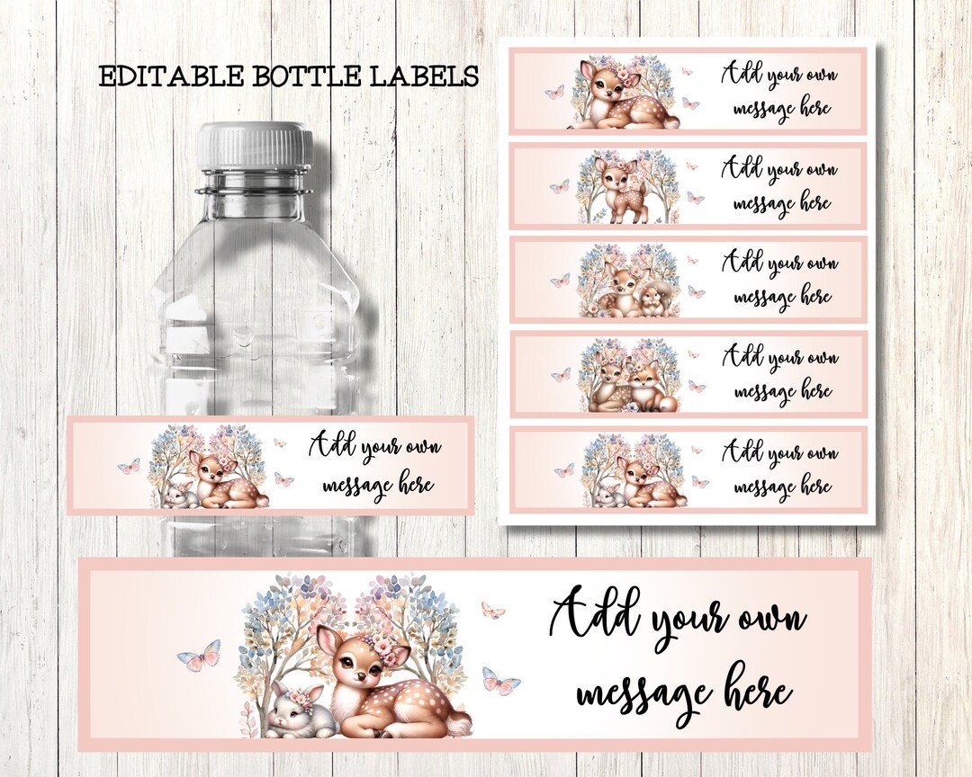 Deer Bottle Labels, Light Pink Printable Party Decor, Bambi Party ...