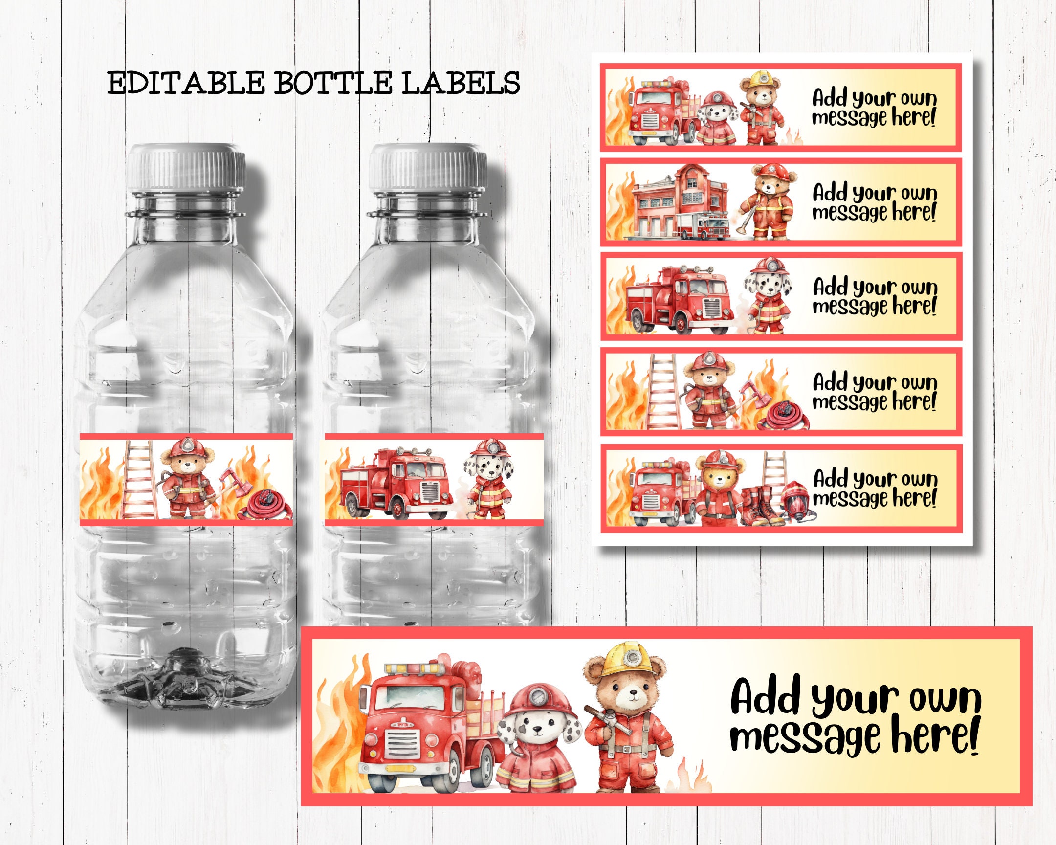 Fire Engine Party Bundle, Fire Truck Party Evite, Cute Puppy and Bear ...