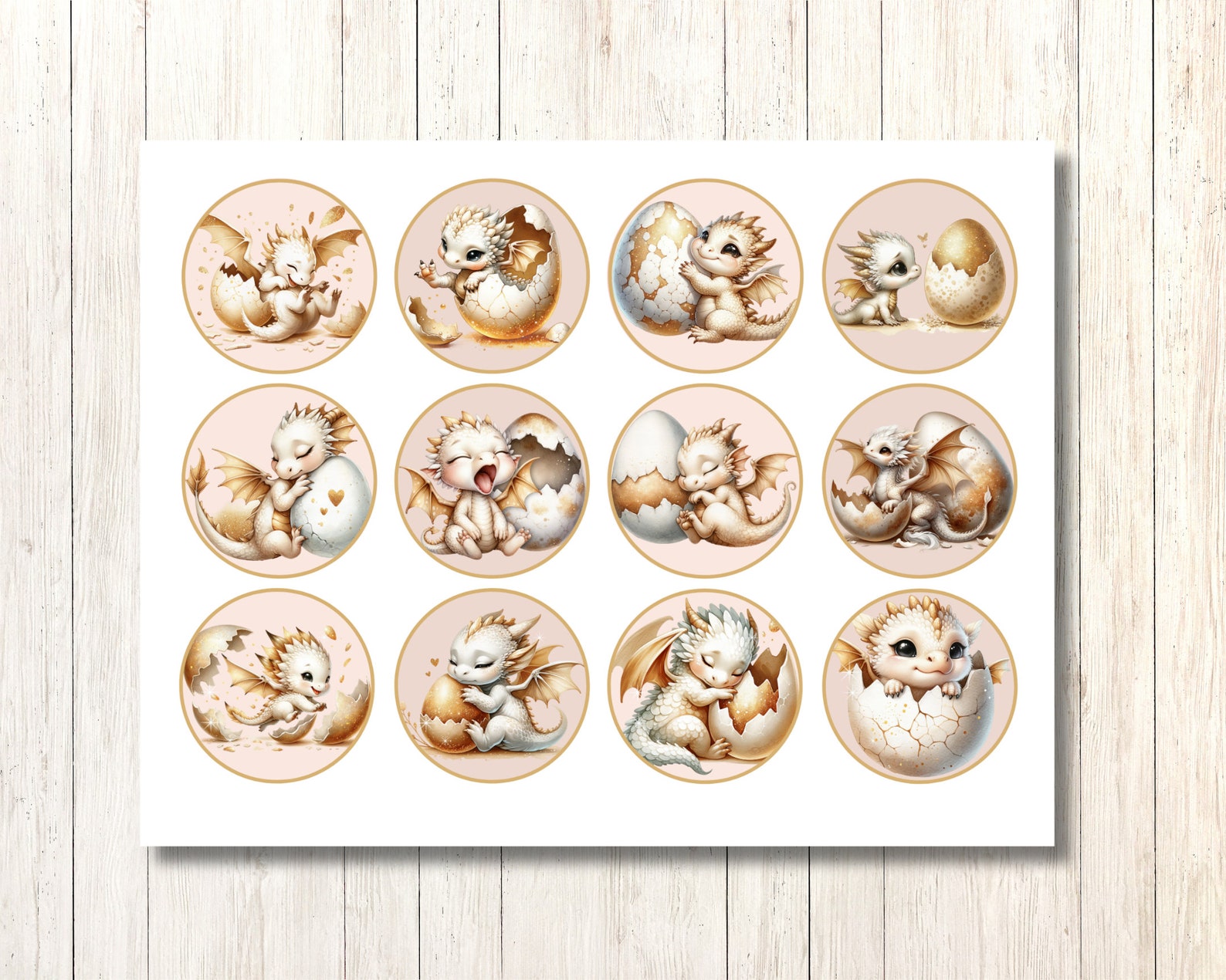 Girls Dragon Gift Tags and Cake Toppers, Pink and Peach Party Decor, Dragon Egg Printable ...