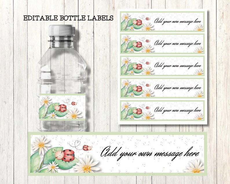 Ladybug Bottle Labels, Elegant Greenery Decor, Little Lady Shower Decor ...