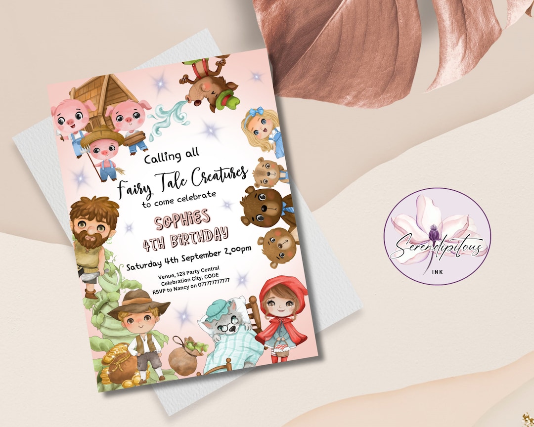 Pink Fairy Tale Birthday Invite Kids Fable Editable Evite - Etsy