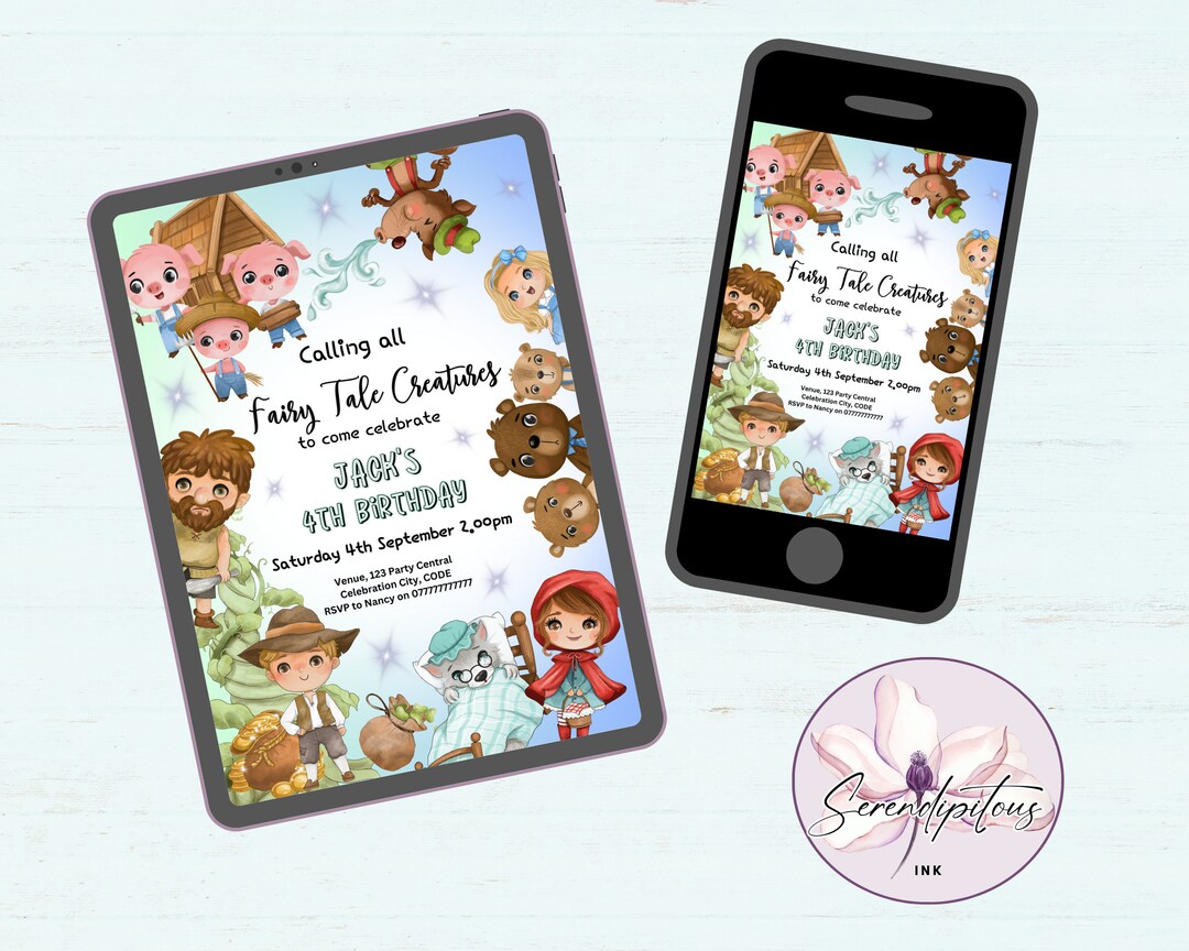 Fairytale Birthday Invite, Kids Fable Editable Evite, Blue Party Decor ...