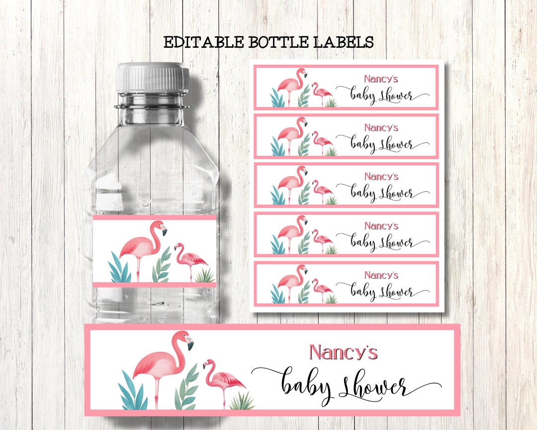 Flamingo Bottle Labels, Pink Retro Party Decor, Girls Baby Shower ...