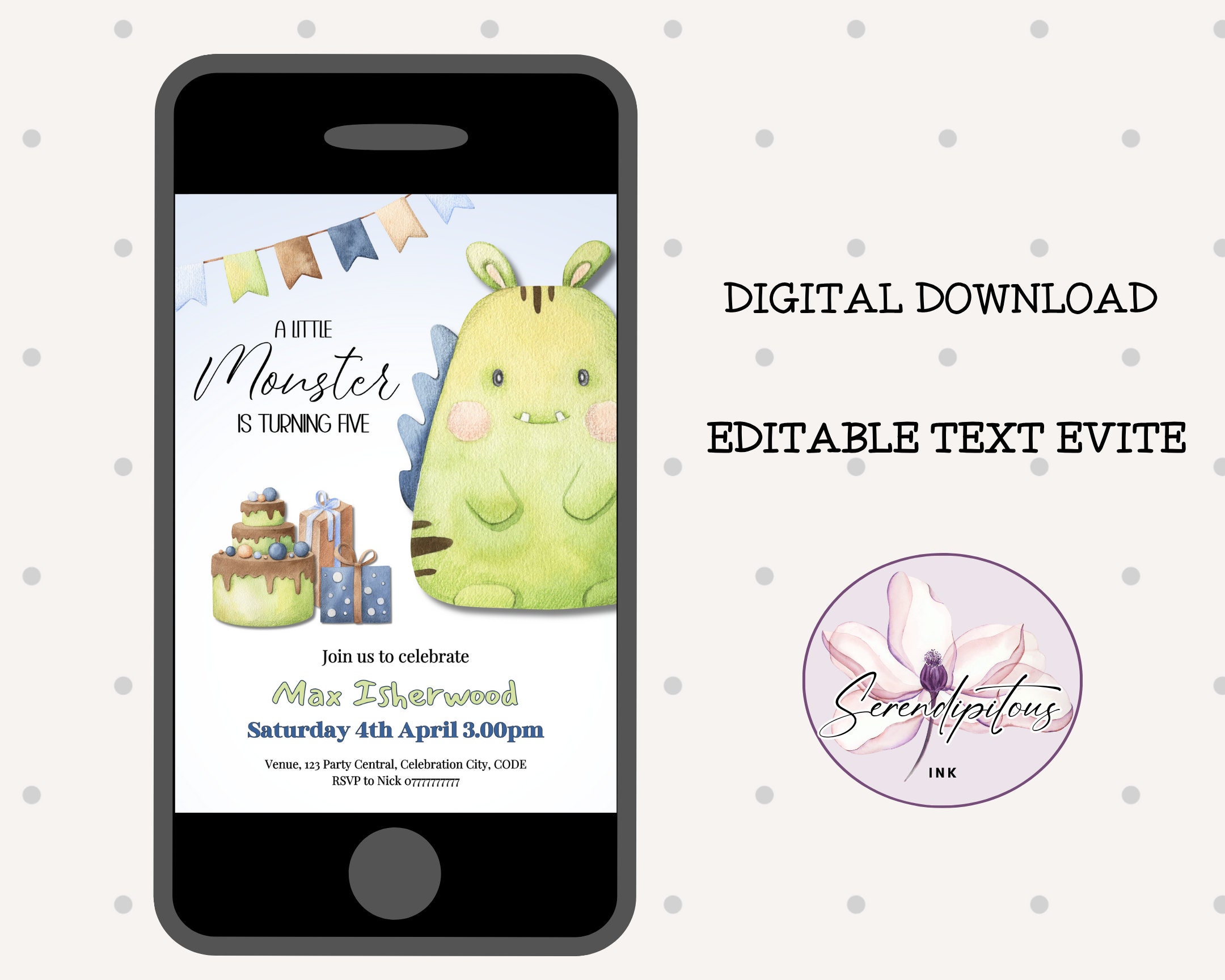 Monster Baby Shower Invitation Bundle, Minimalist Monster Invite, Blue ...