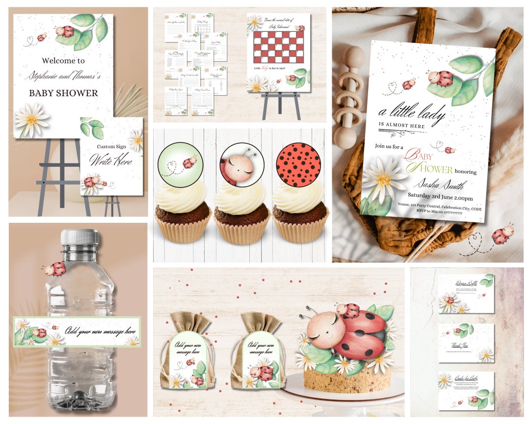 Lady Bird Baby Shower Bundle, Girls Baby Shower Invitation, Elegant ...