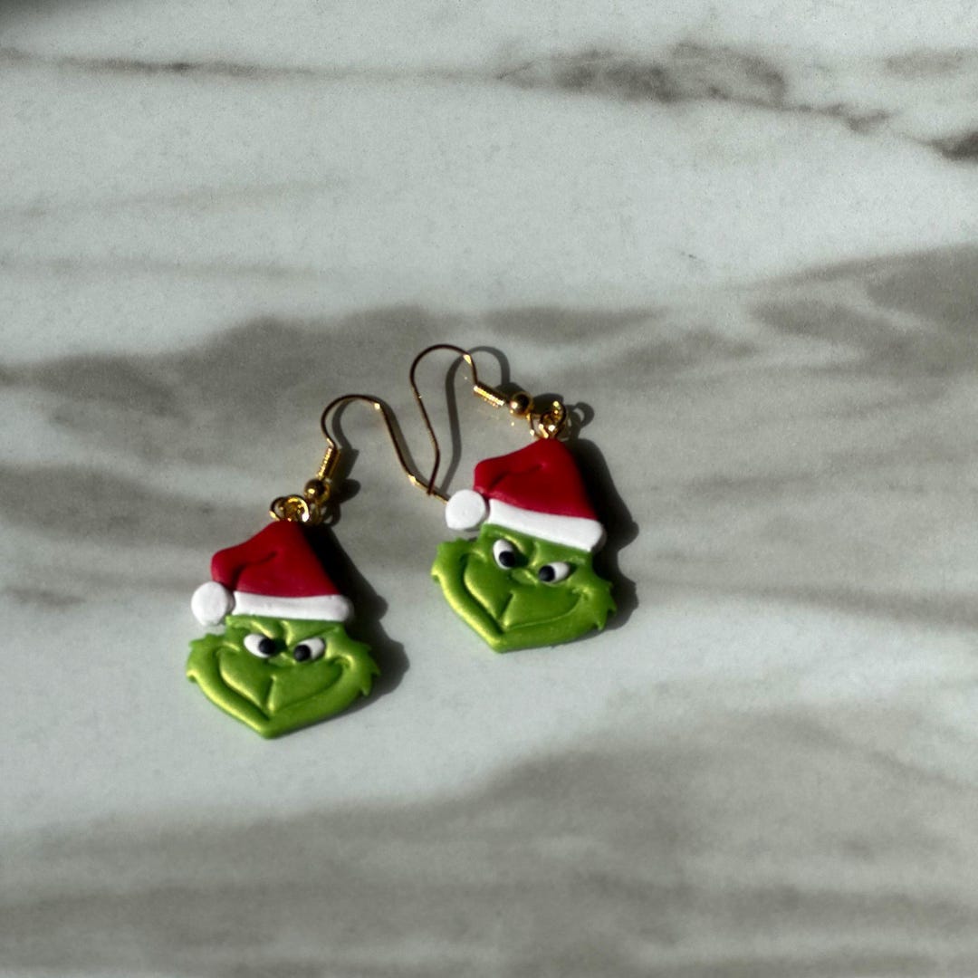 Grinch Earrings, Santa Grinch Earrings, Grinchmas Jewelry, Clay ...
